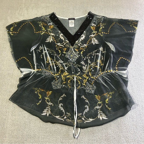 Cocomo | Tops | Cocomo Sheer Embellished Tunic Blouse Womens Xl Black ...